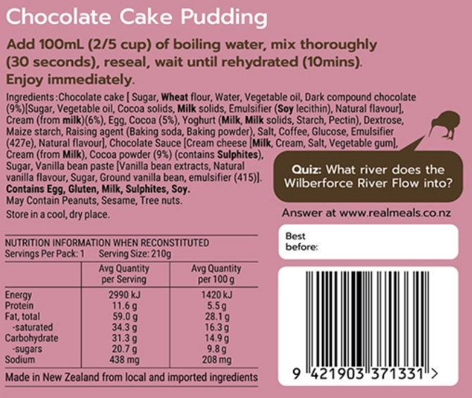 Australian Hiker | Real Meals Chocolate Cake Pudding